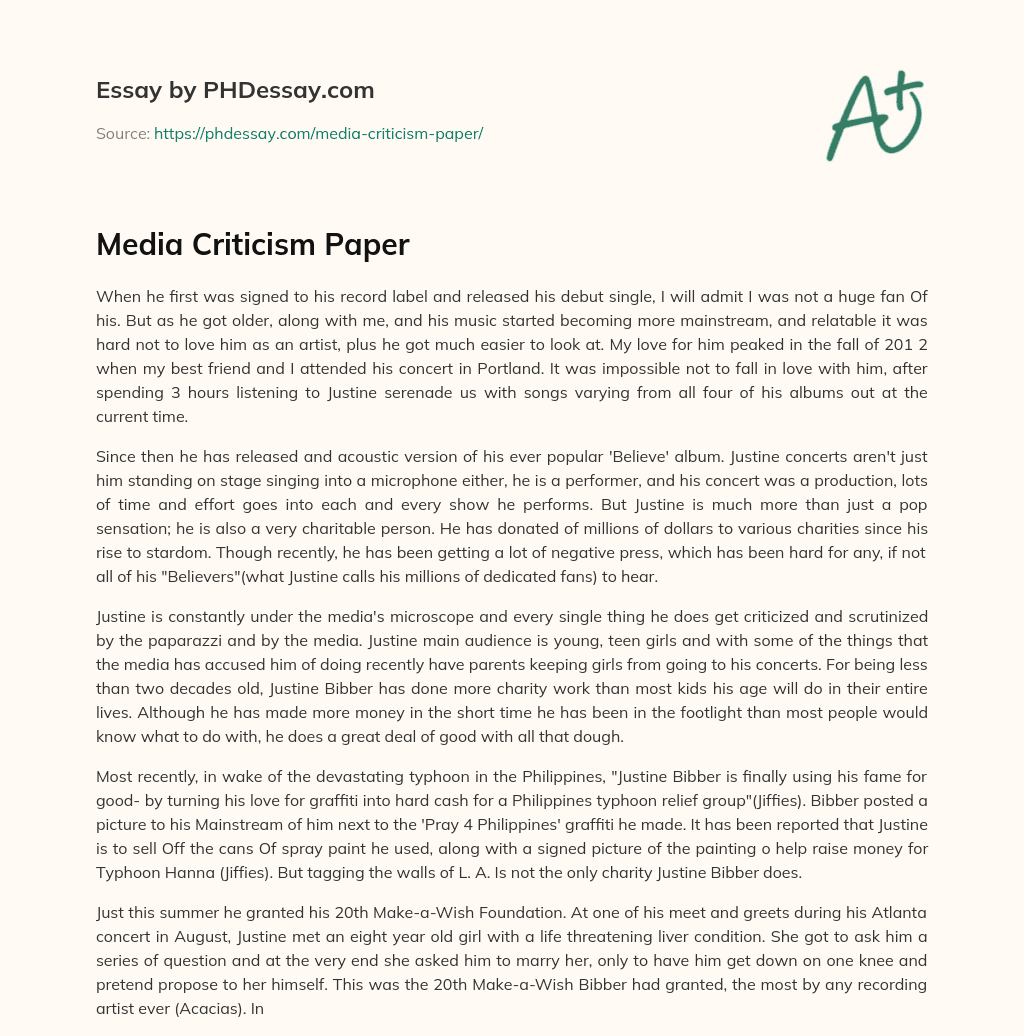 Media Criticism Paper - PHDessay.com