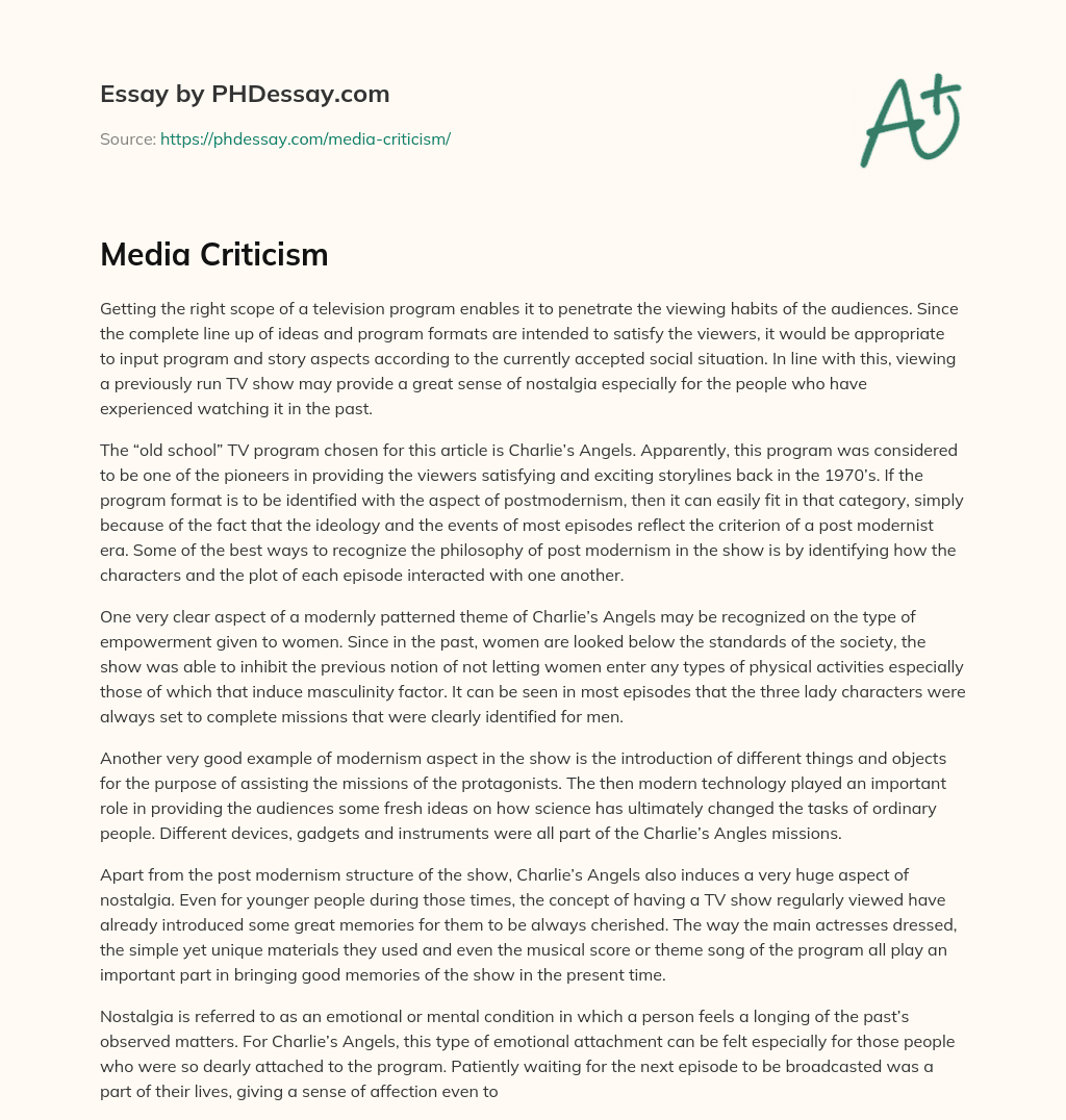 Media Criticism - PHDessay.com