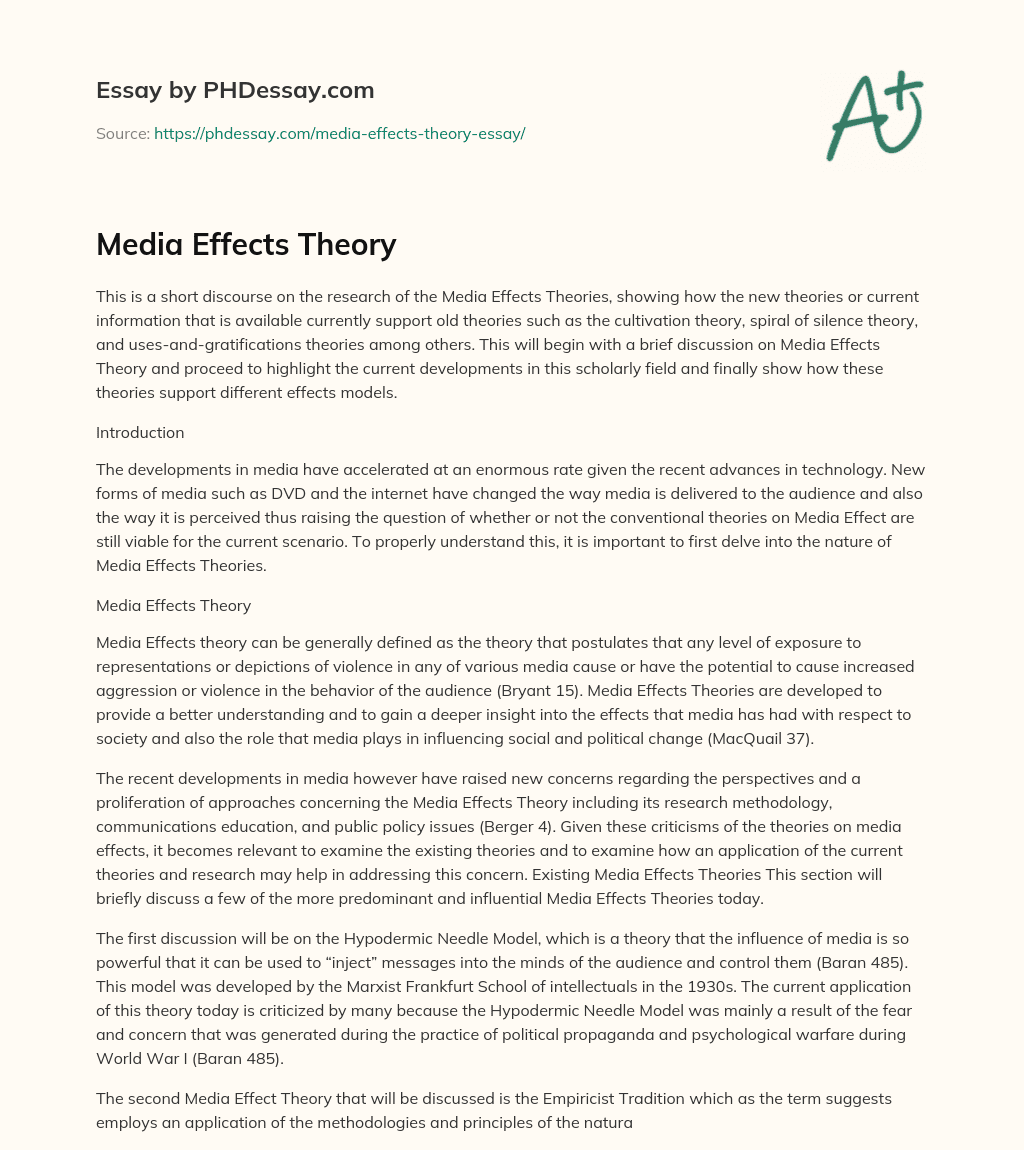 Media Effects Theory Essay Example - PHDessay.com
