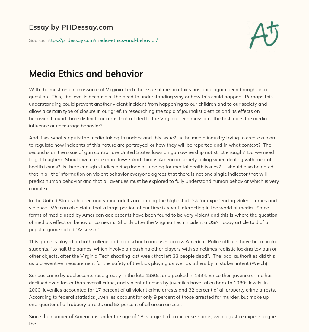 Media Ethics and behavior - PHDessay.com