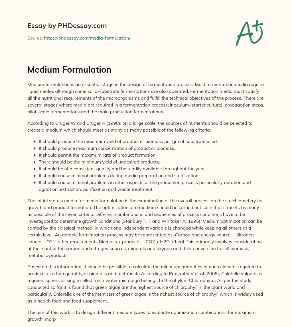 Medium Formulation - PHDessay.com