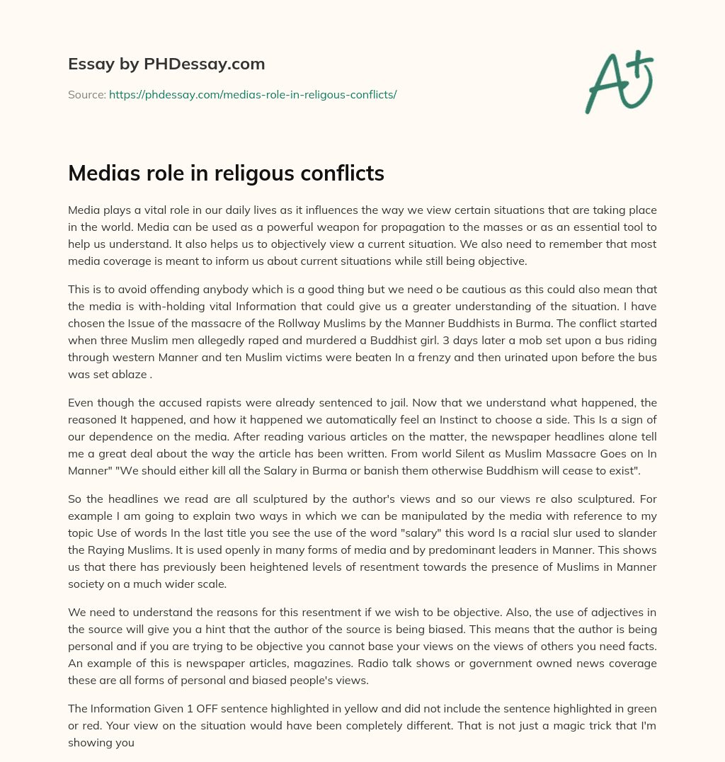 Medias role in religous conflicts - PHDessay.com