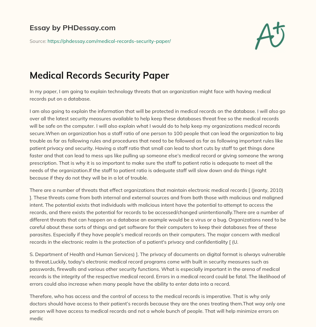 Medical Records Security Paper - PHDessay.com