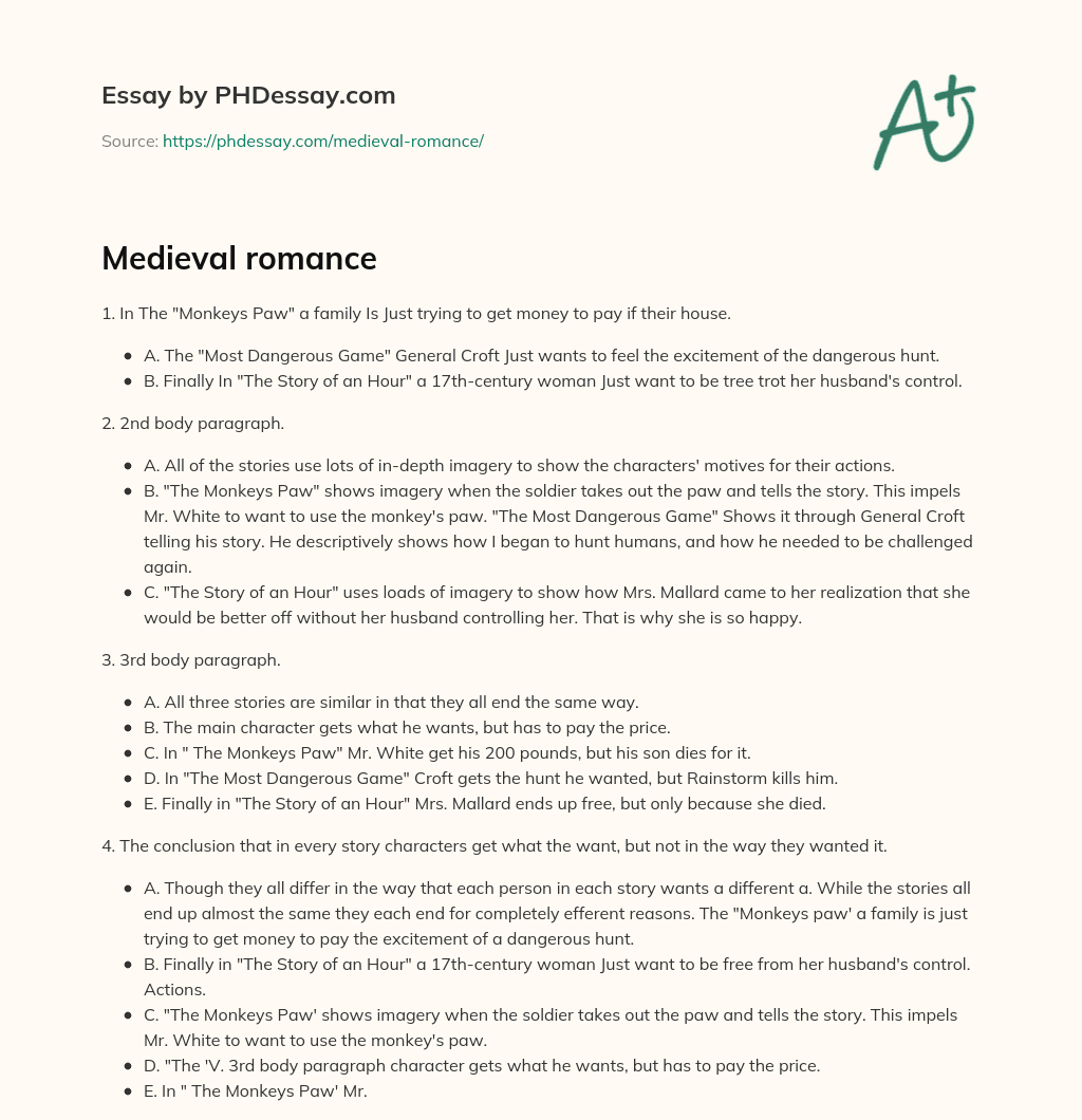 Medieval romance (400 Words) - PHDessay.com