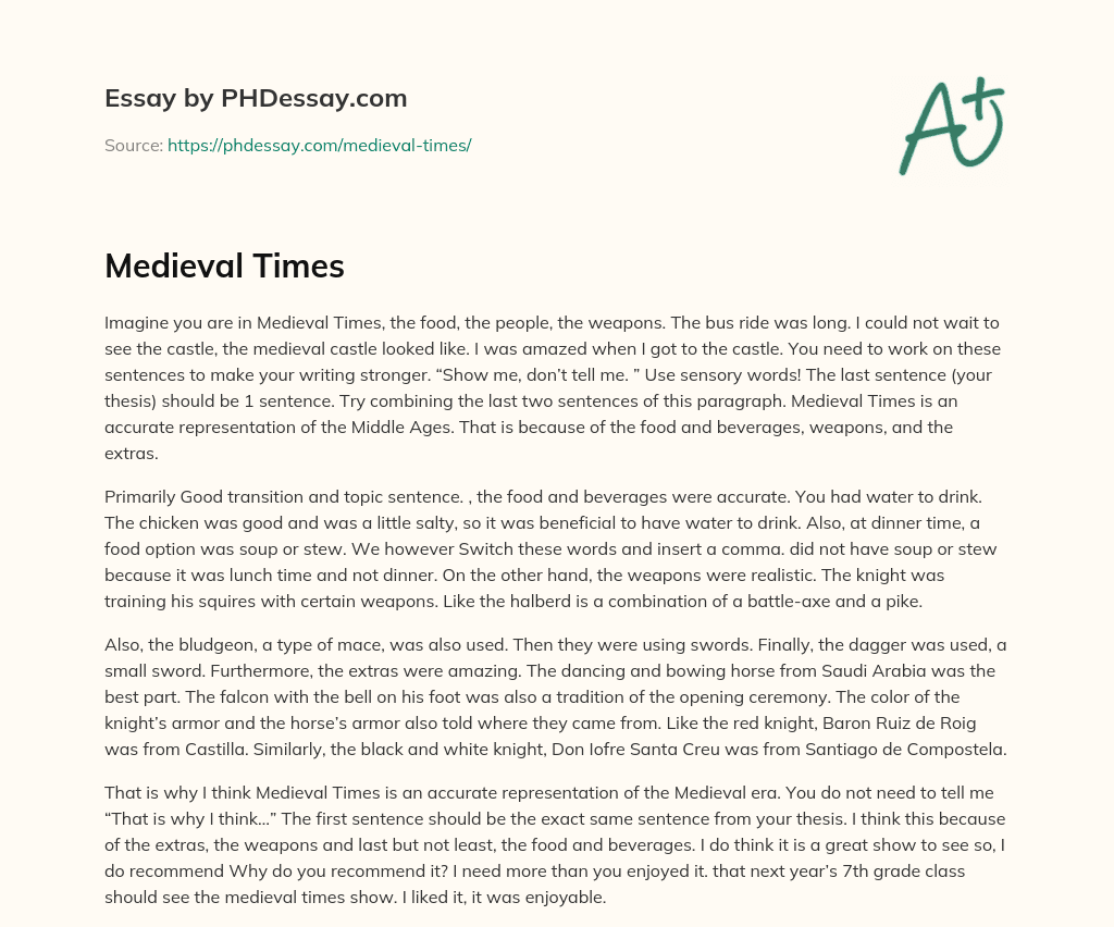 Medieval Times - PHDessay.com