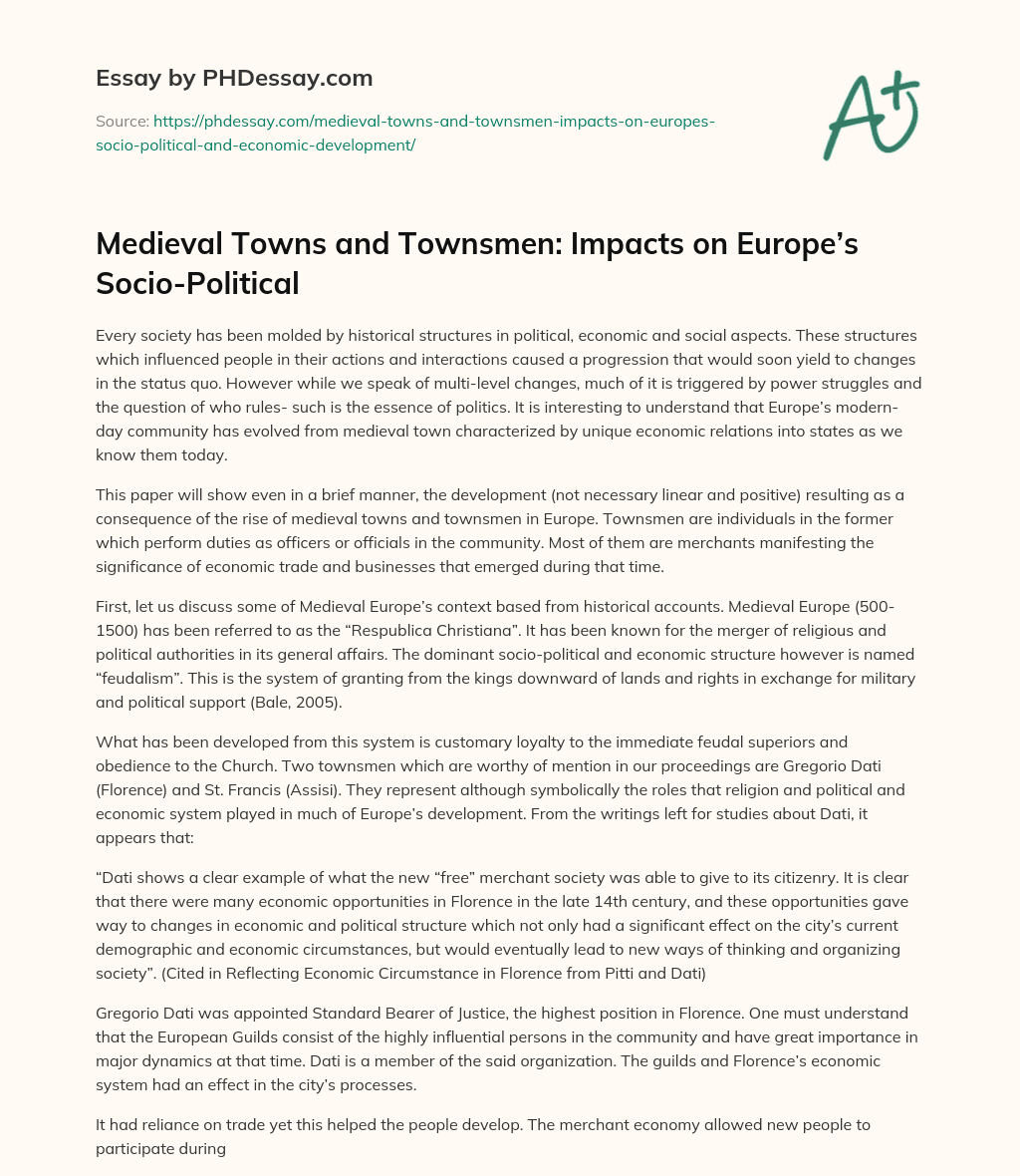Medieval Towns and Townsmen: Impacts on Europe’s Socio-Political ...