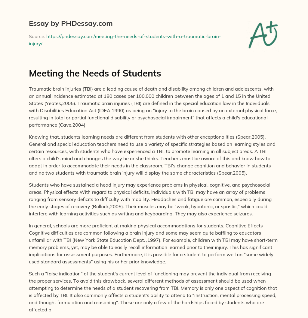 Meeting the Needs of Students - PHDessay.com