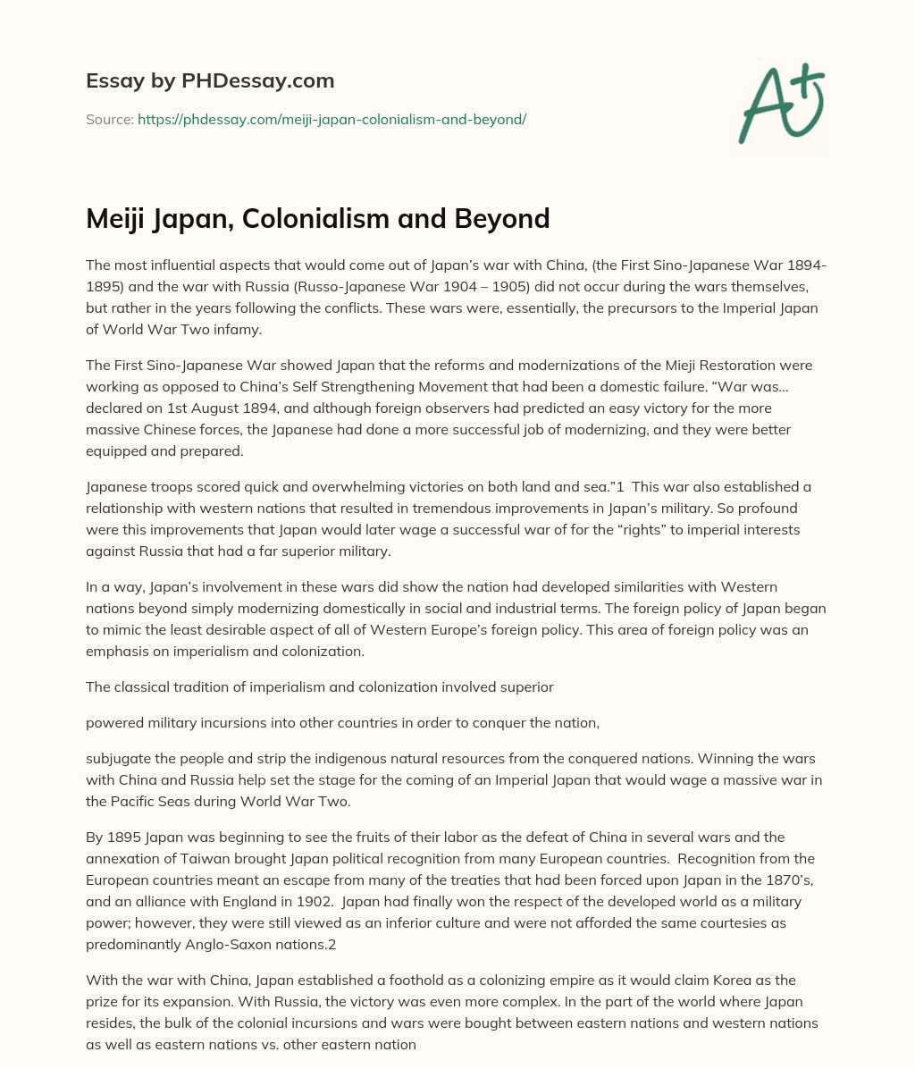 Meiji Japan, Colonialism and Beyond - PHDessay.com