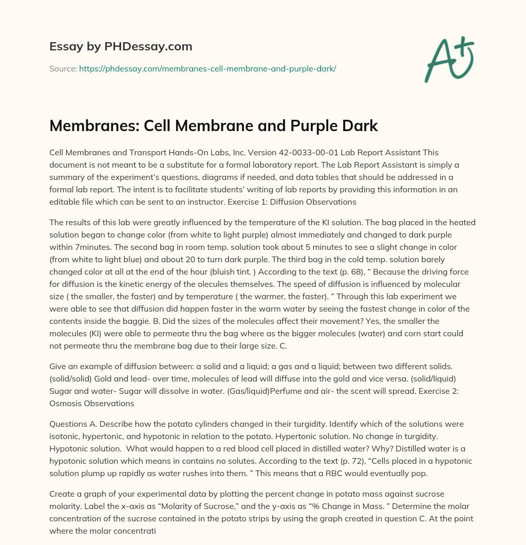Membranes: Cell Membrane and Purple Dark - PHDessay.com