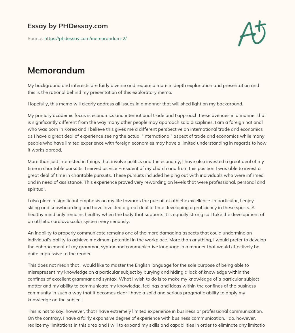 Memorandum - PHDessay.com