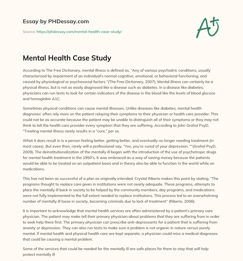 Mental Health Case Study - PHDessay.com
