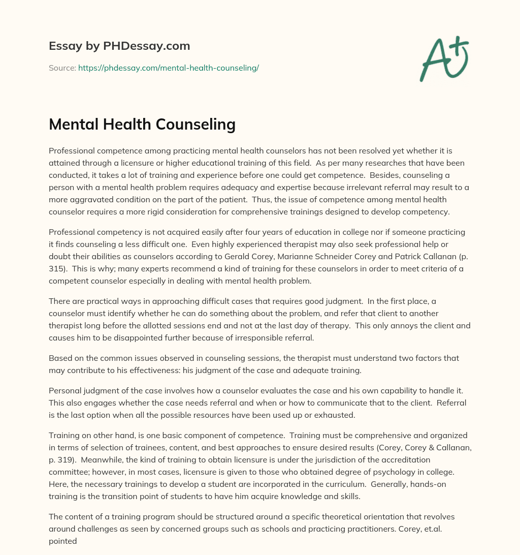 Mental Health Counseling - PHDessay.com