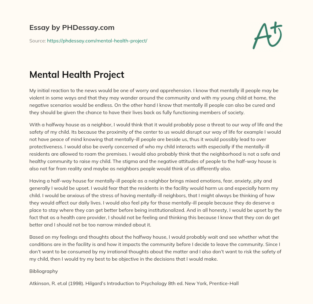 Mental Health Project (400 Words) - PHDessay.com