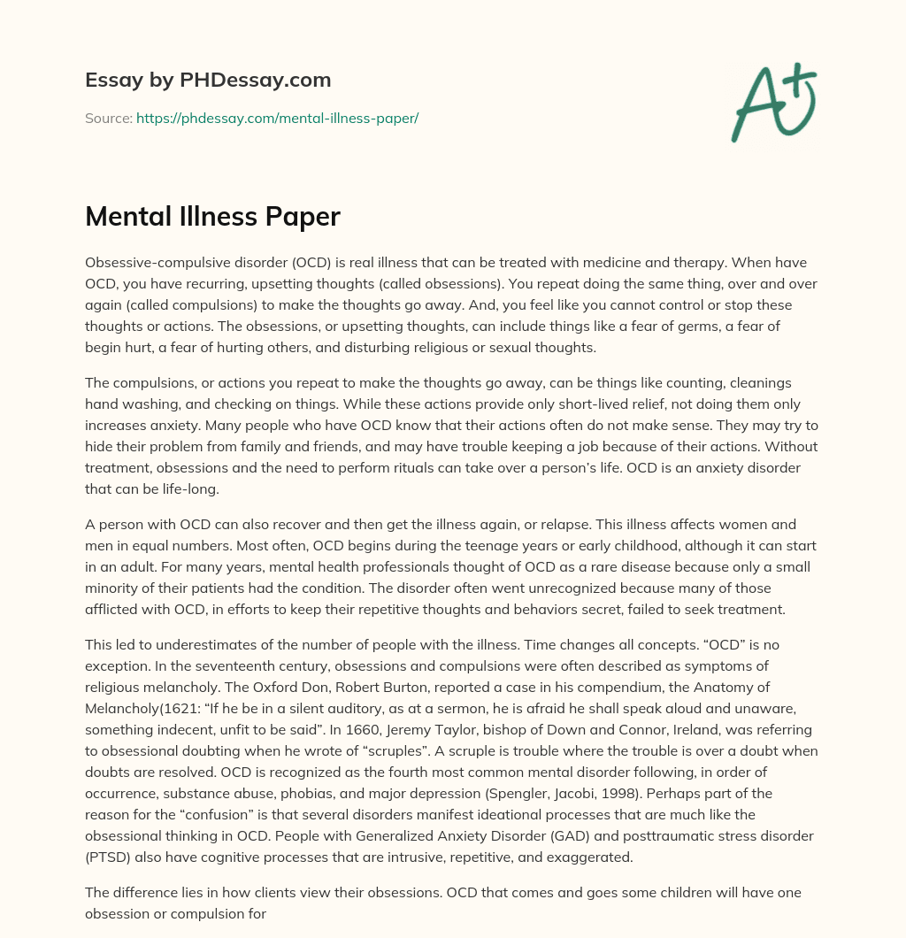 Mental Illness Paper - PHDessay.com