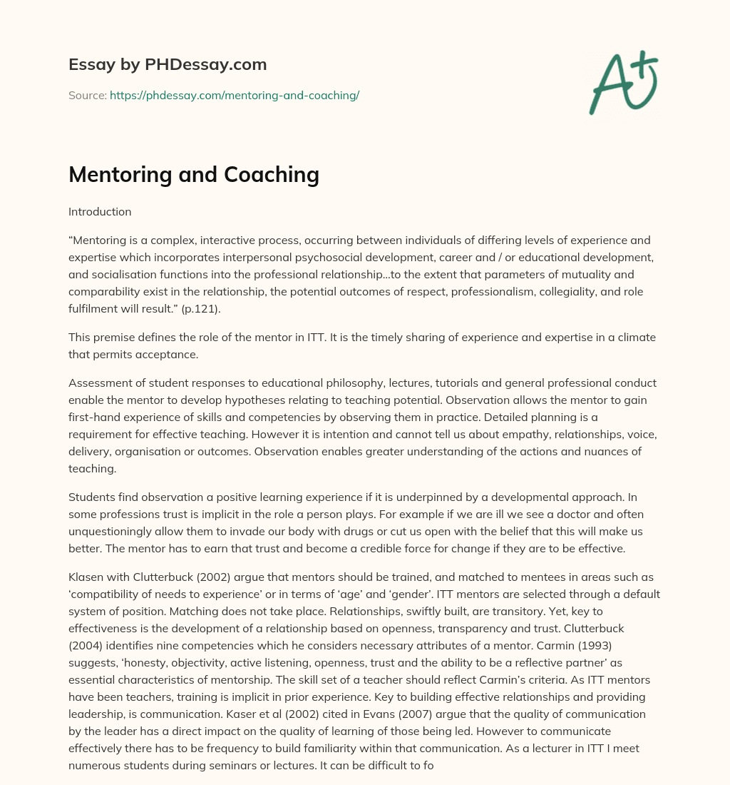 Mentoring and Coaching - PHDessay.com