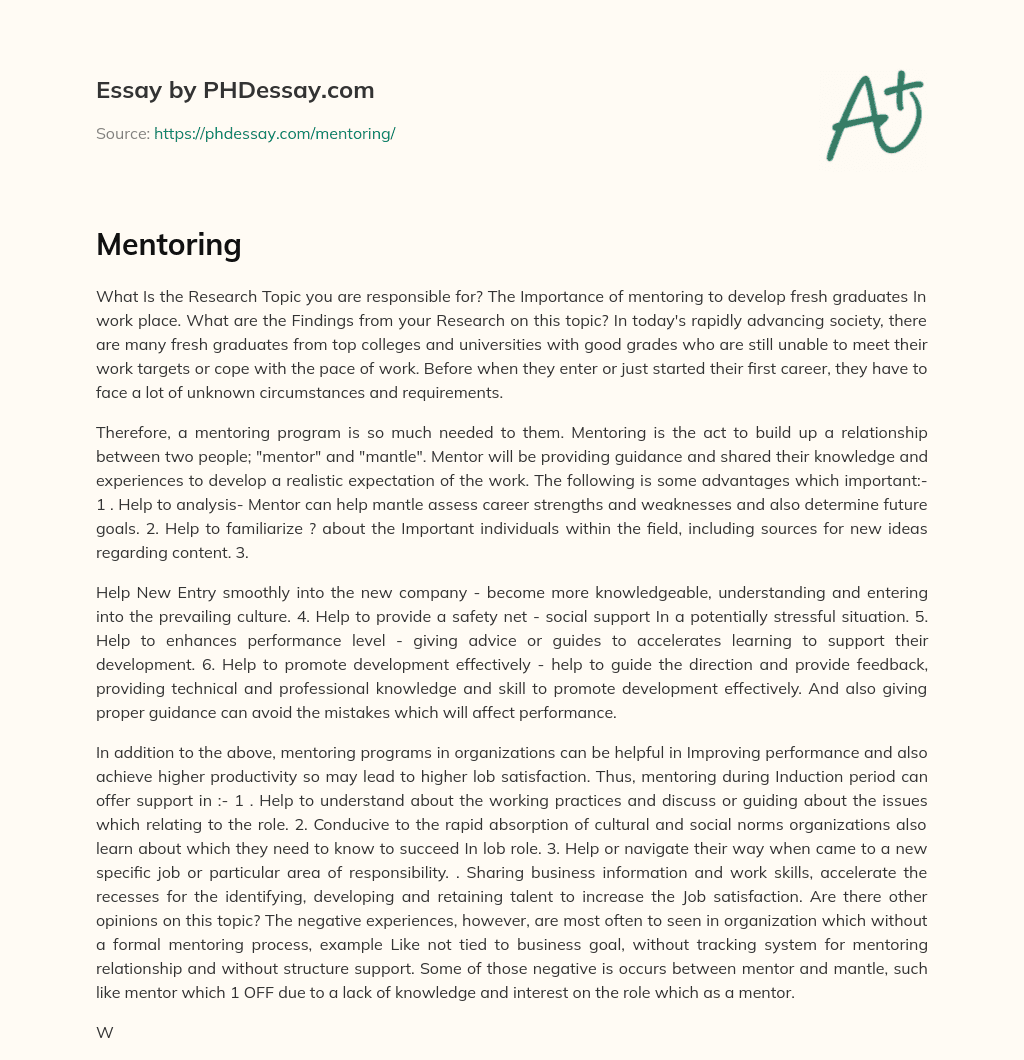 Mentoring (600 Words) - PHDessay.com