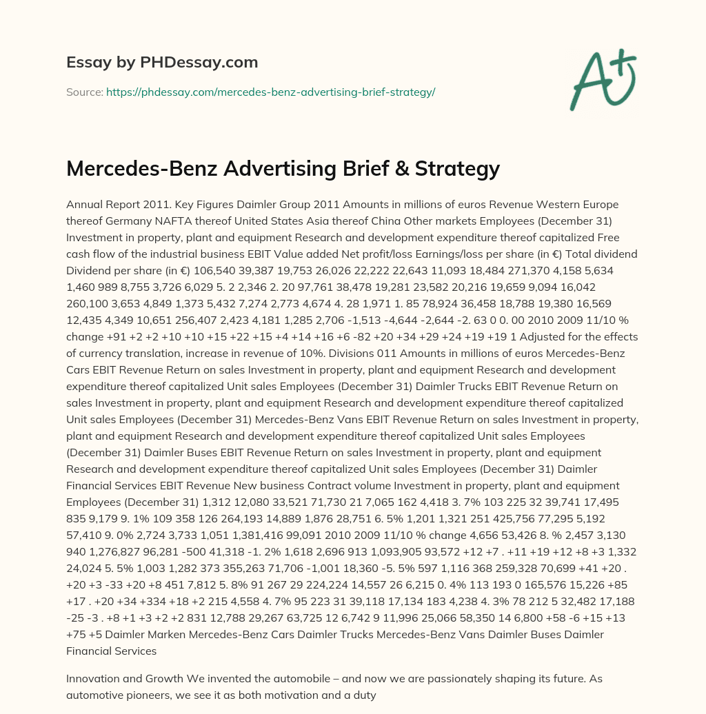 Mercedes-Benz Advertising Brief & Strategy - PHDessay.com