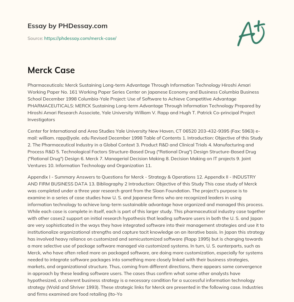 Merck Case - PHDessay.com