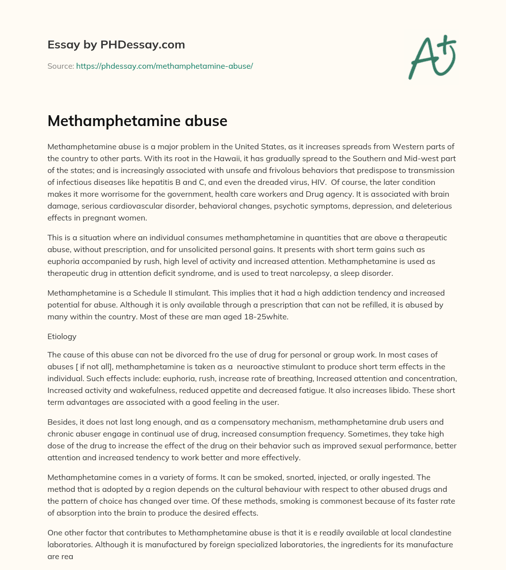 Methamphetamine abuse - PHDessay.com