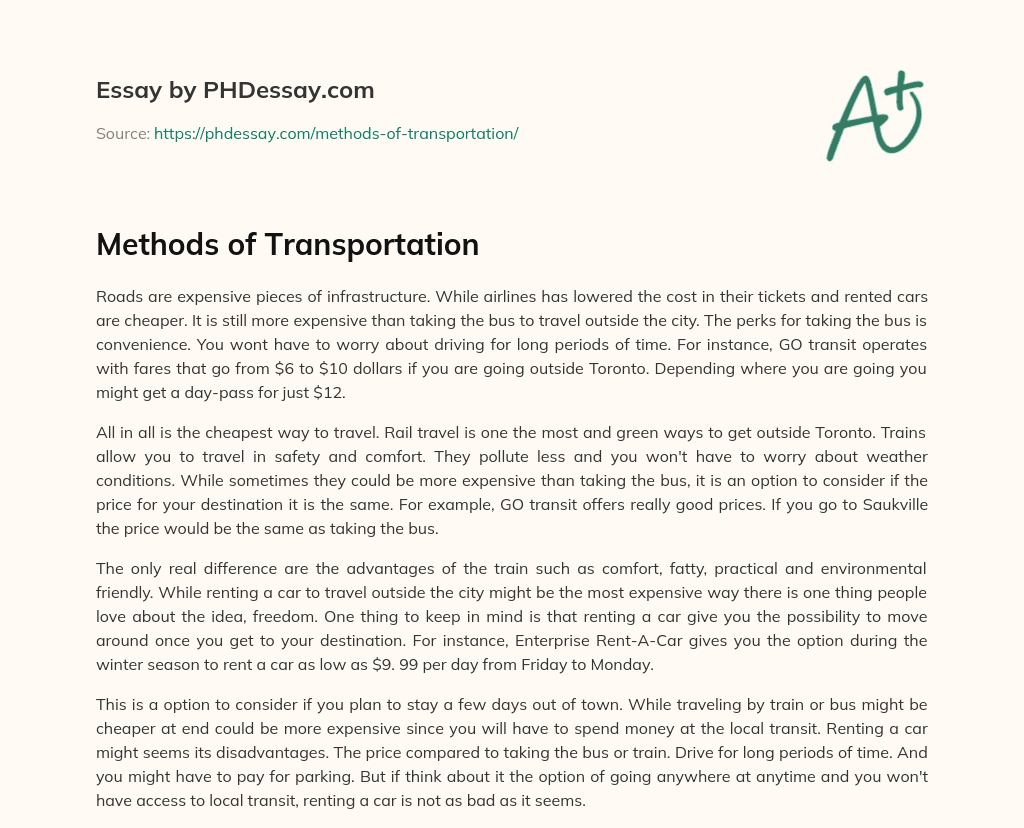 Methods of Transportation (400 Words) - PHDessay.com