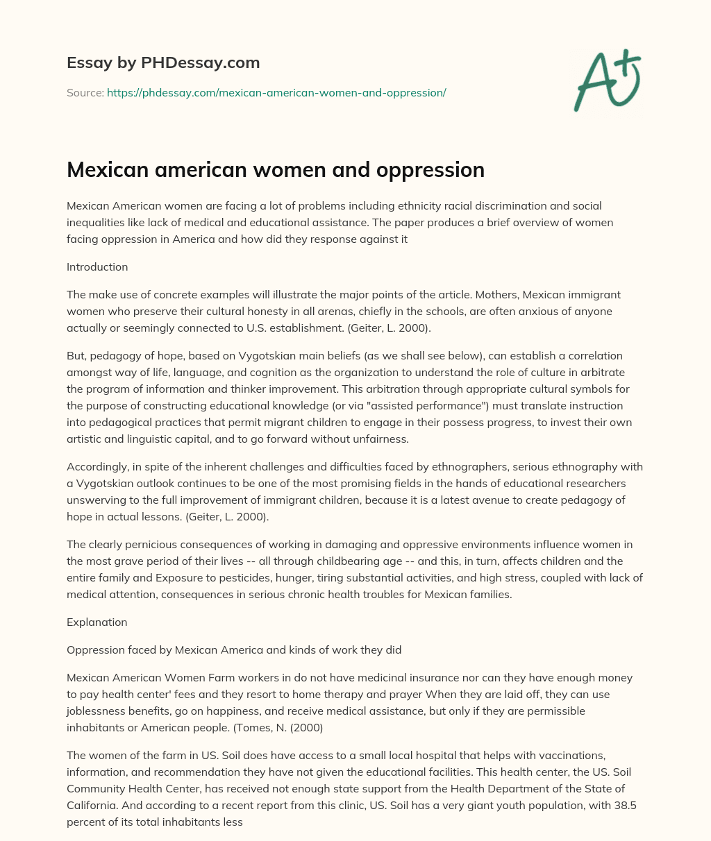 Mexican american women and oppression - PHDessay.com