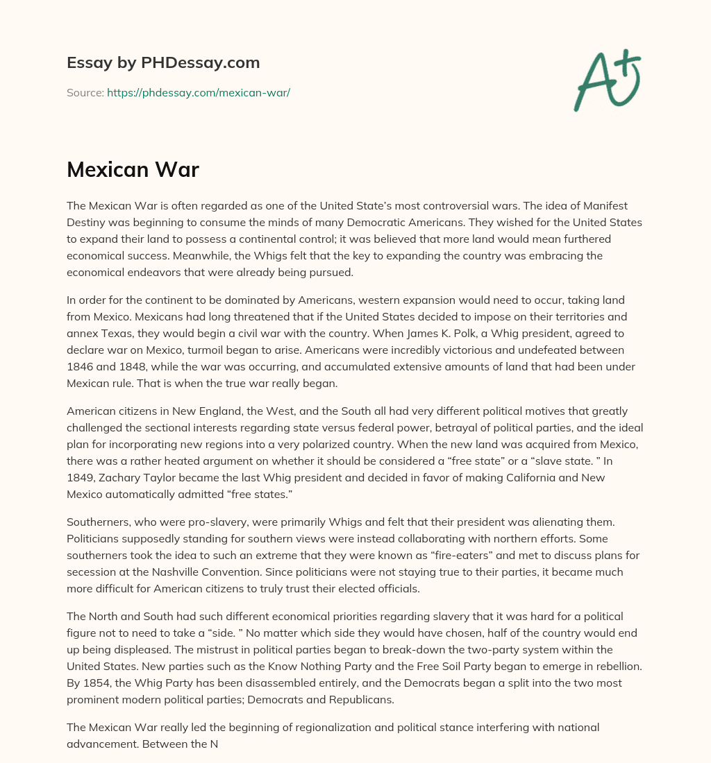 Mexican War - PHDessay.com