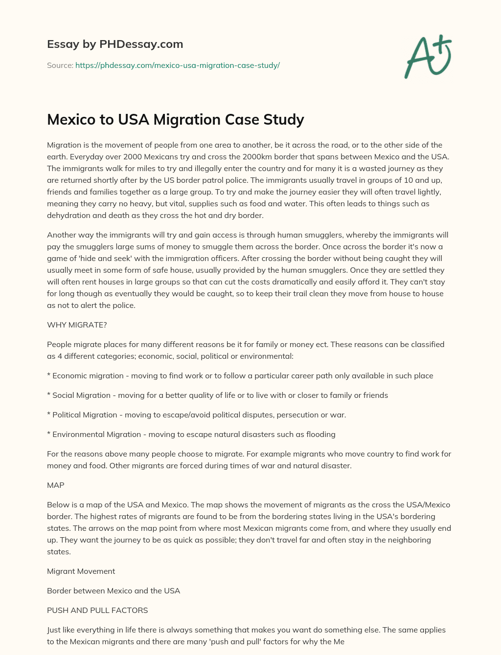Mexico to USA Migration Case Study - PHDessay.com