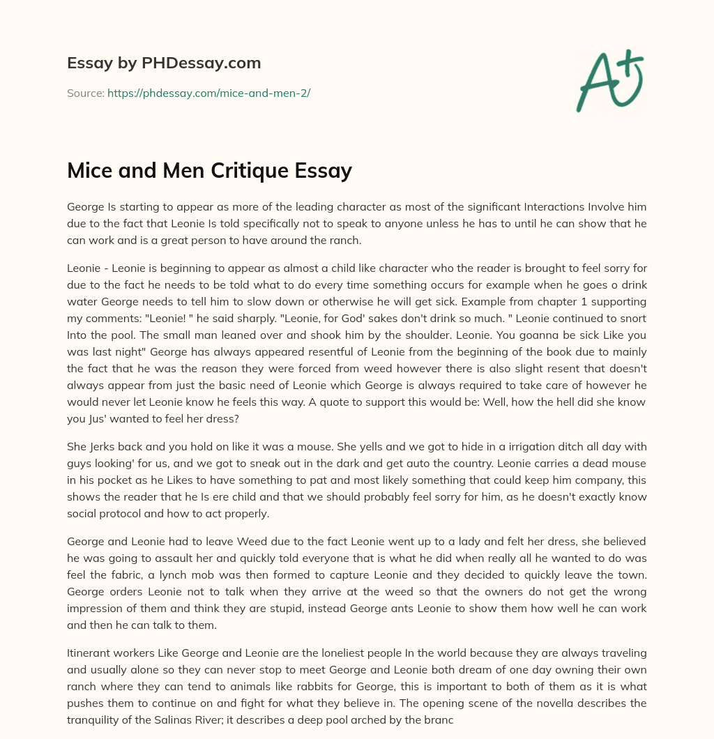 Mice and Men Critique Essay - PHDessay.com