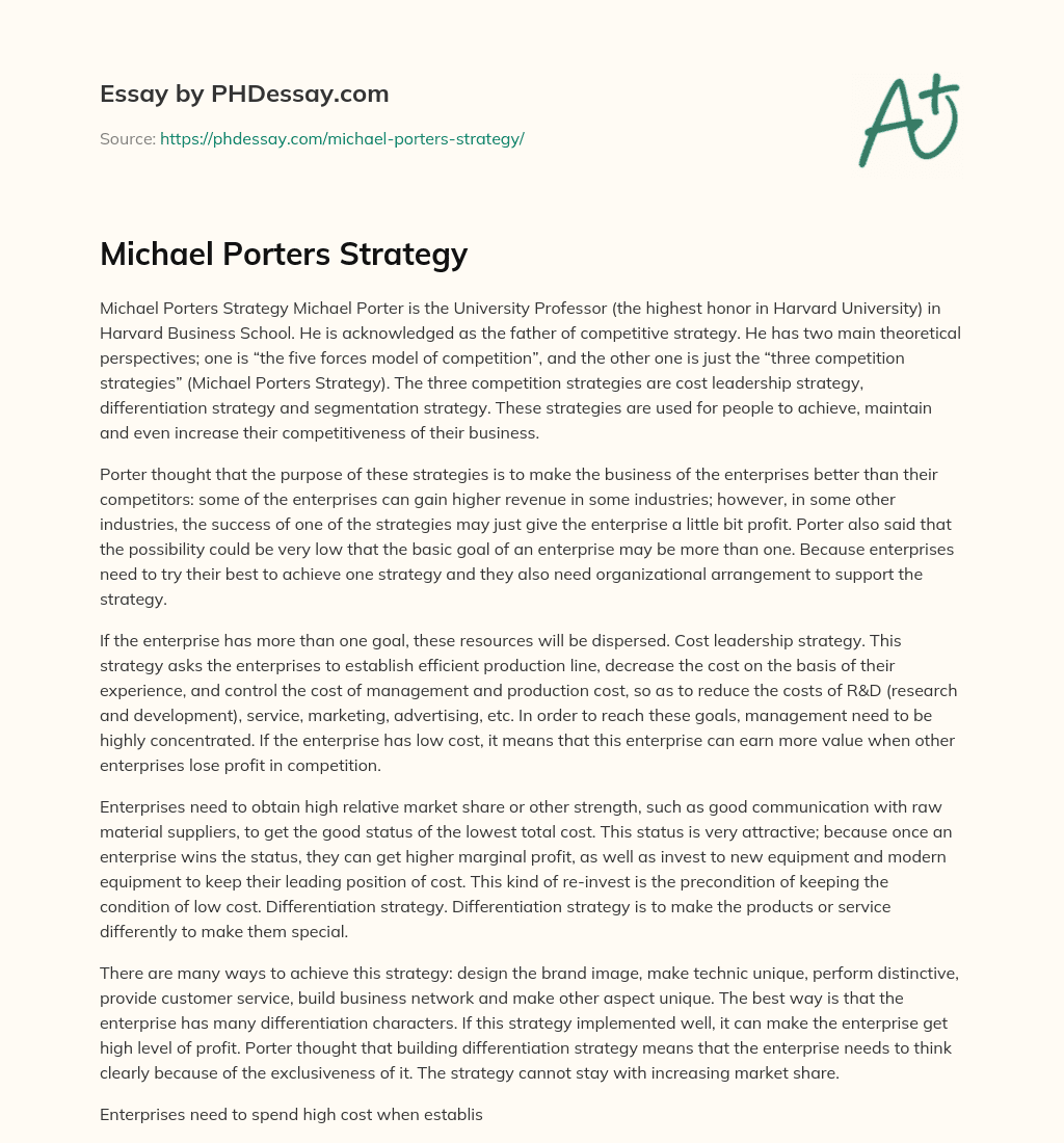 Michael Porters Strategy - PHDessay.com