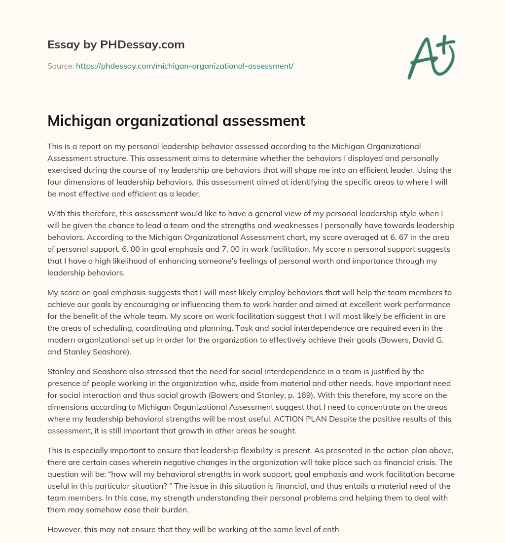 Michigan organizational assessment (600 Words) - PHDessay.com
