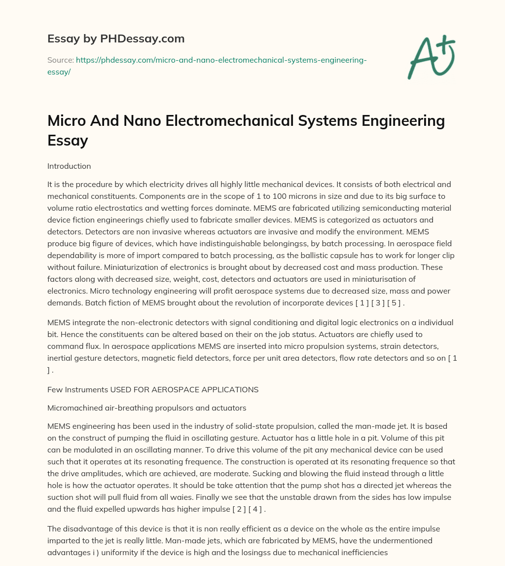 Micro And Nano Electromechanical Systems Engineering Essay - PHDessay.com