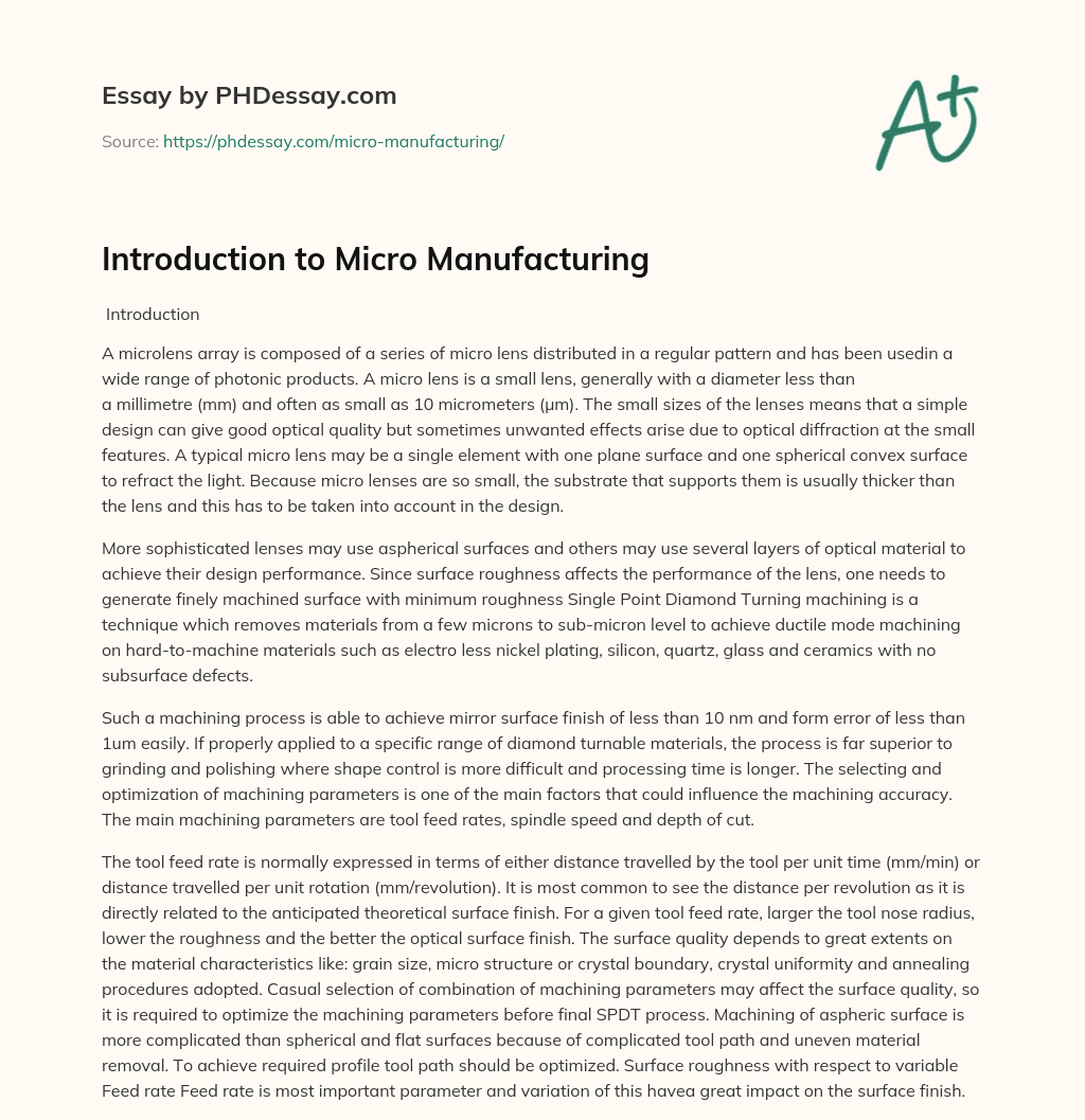 Introduction to Micro Manufacturing - PHDessay.com