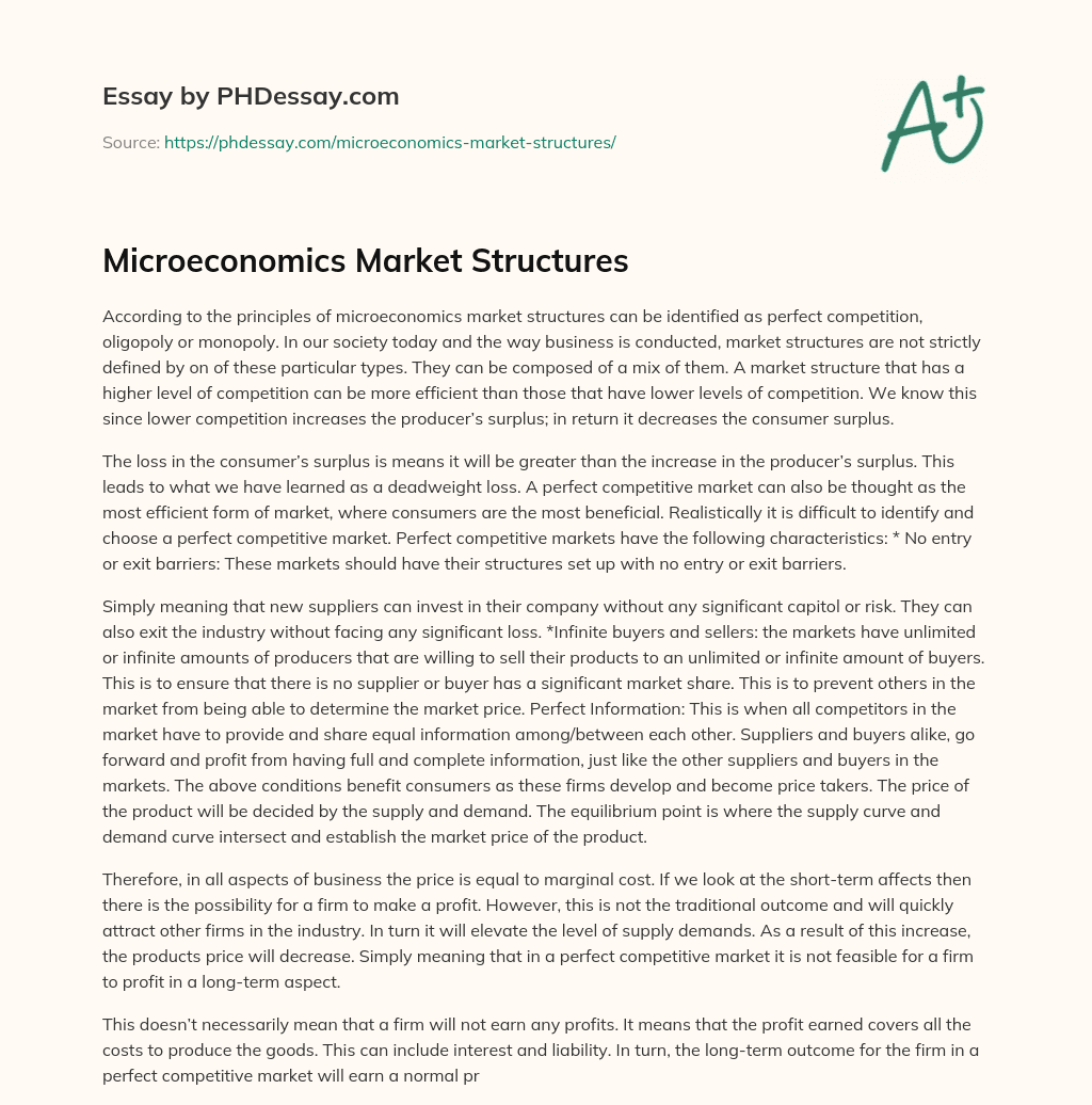 Microeconomics Market Structures - PHDessay.com