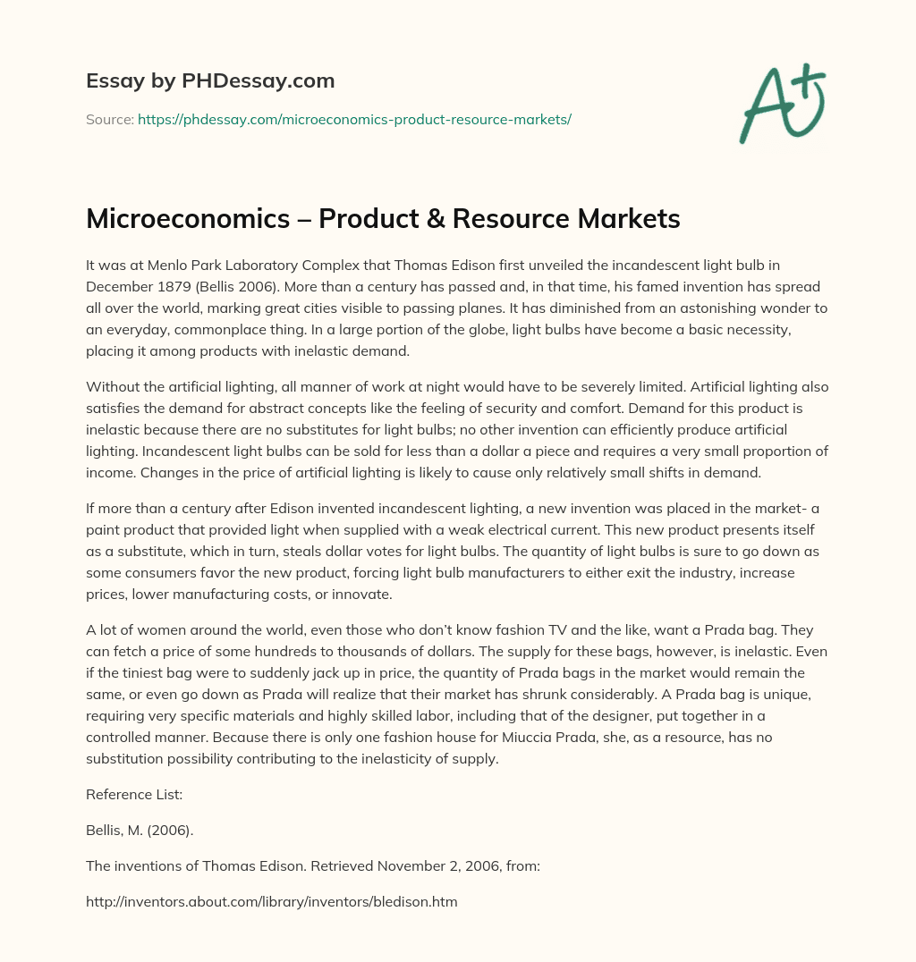 Microeconomics – Product & Resource Markets (400 Words) - PHDessay.com