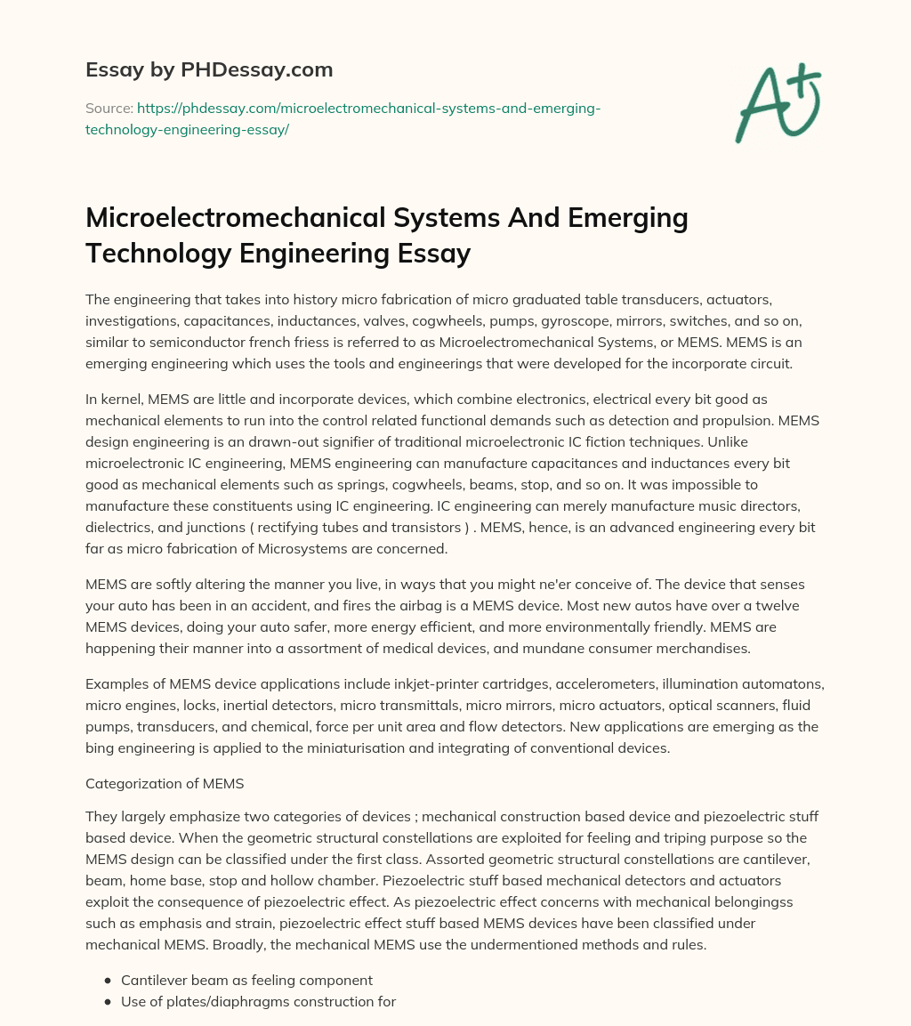 Microelectromechanical Systems And Emerging Technology Engineering ...