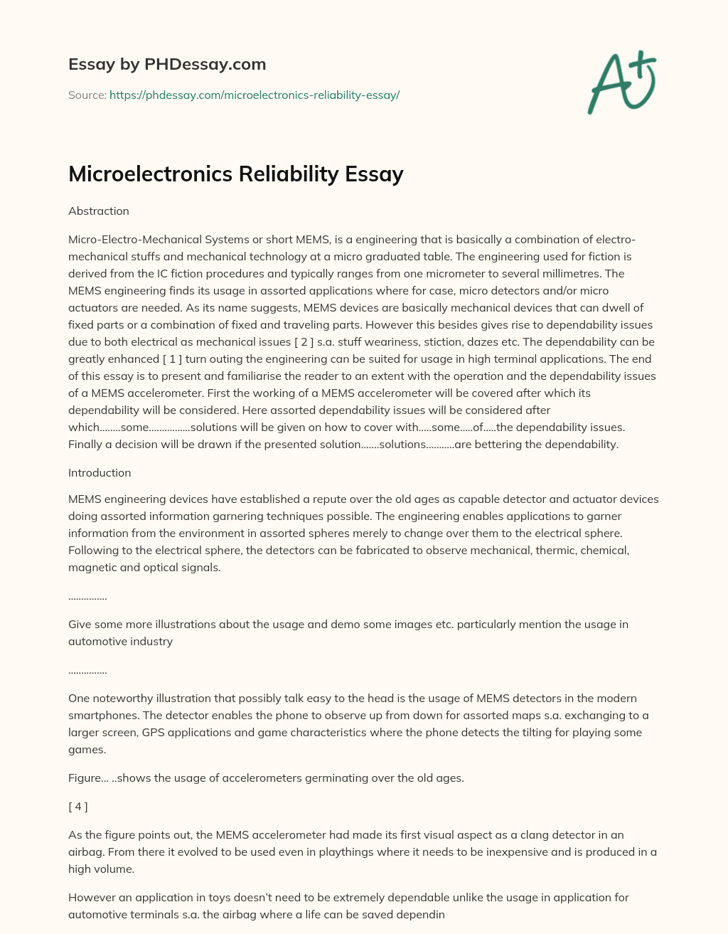 Microelectronics Reliability Essay - PHDessay.com