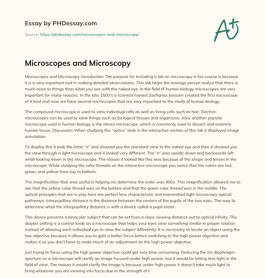 Microscopes and Microscopy - PHDessay.com