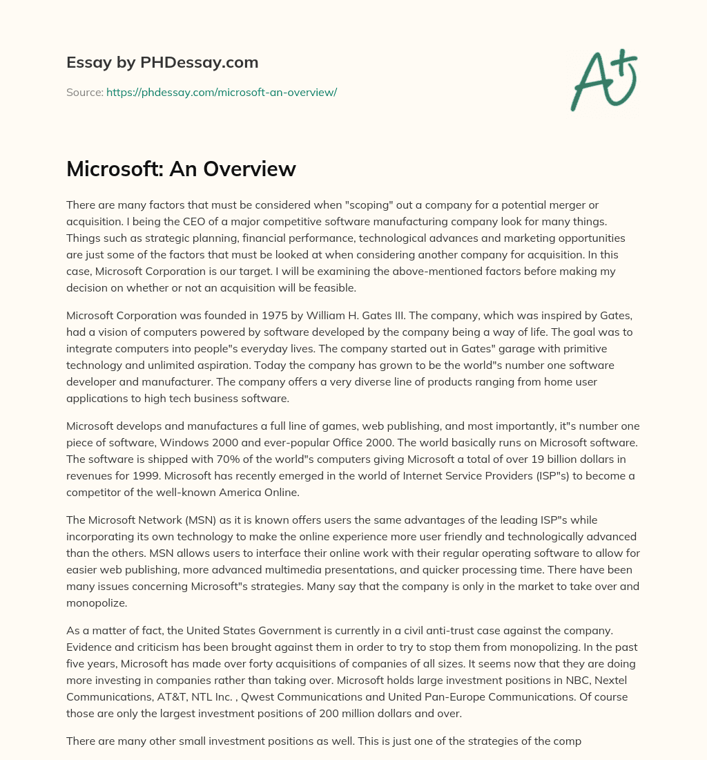 Microsoft: An Overview - PHDessay.com