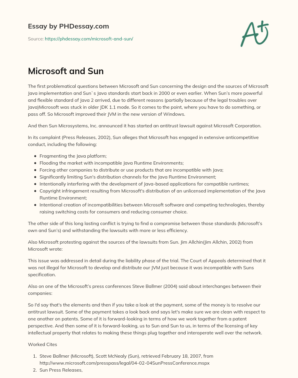 Microsoft and Sun (400 Words) - PHDessay.com