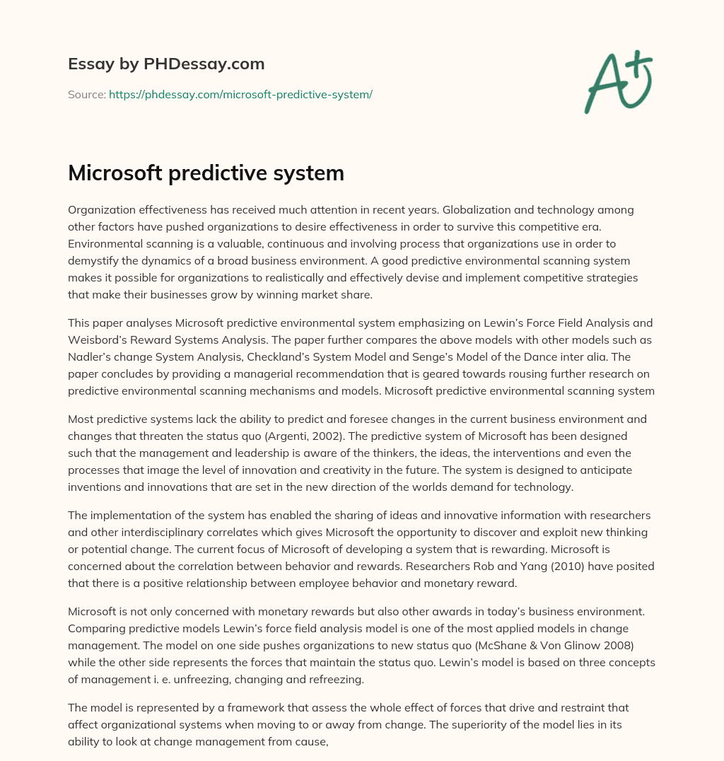 Microsoft predictive system (600 Words) - PHDessay.com