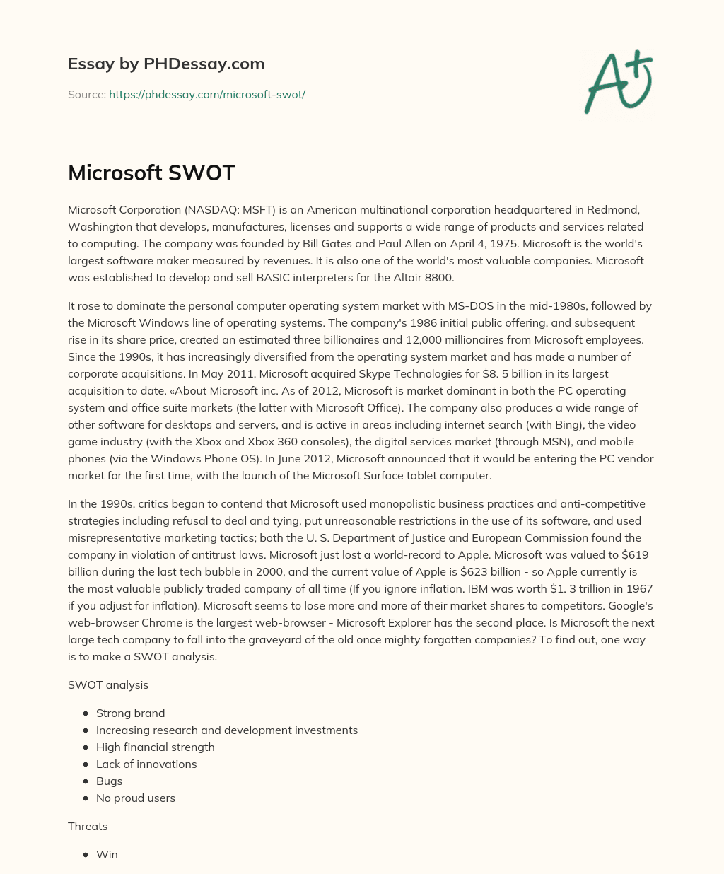 Microsoft SWOT - PHDessay.com