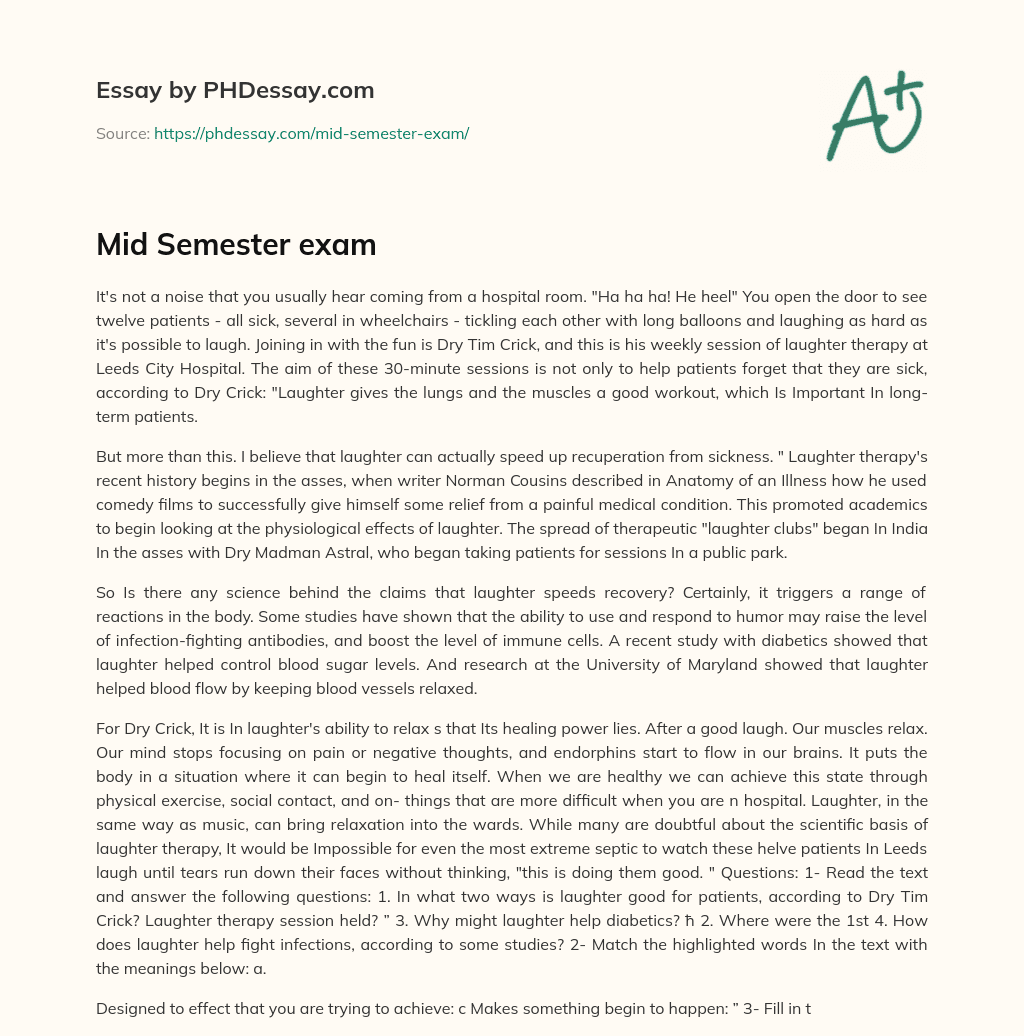 Mid Semester exam - PHDessay.com