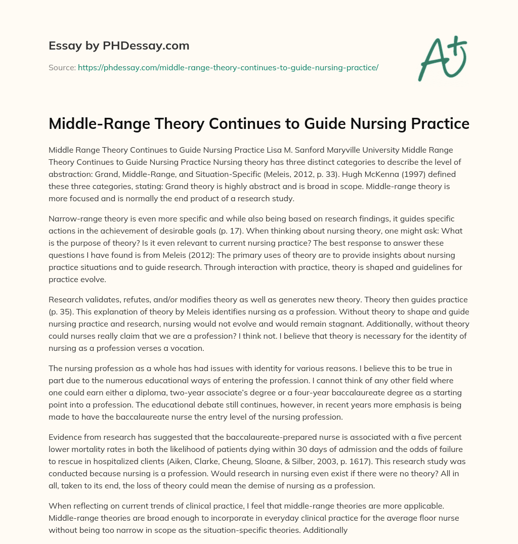 Middle-Range Theory Continues to Guide Nursing Practice - PHDessay.com