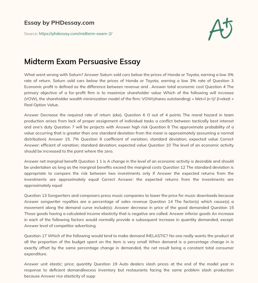 Midterm Exam Persuasive Essay (500 Words) - PHDessay.com