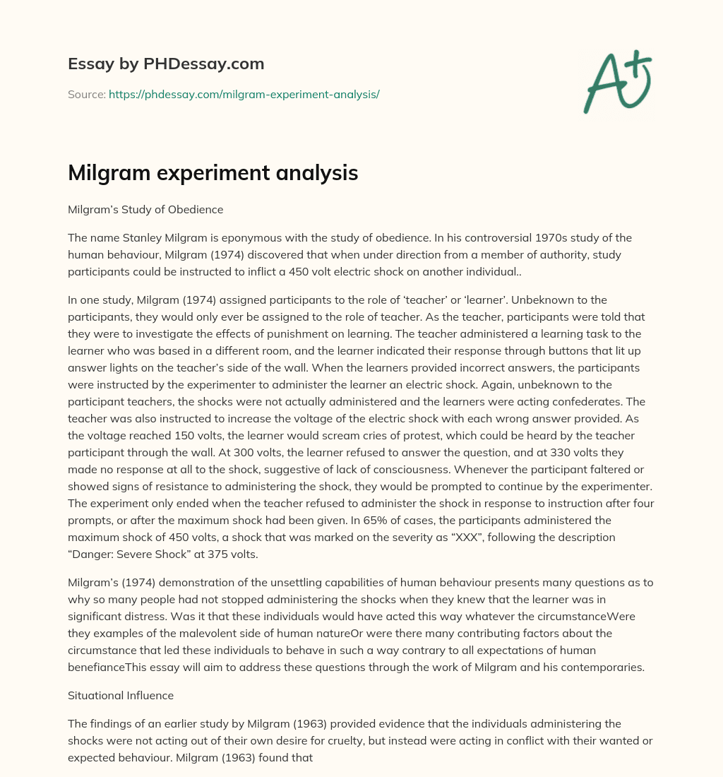 Milgram experiment analysis - PHDessay.com