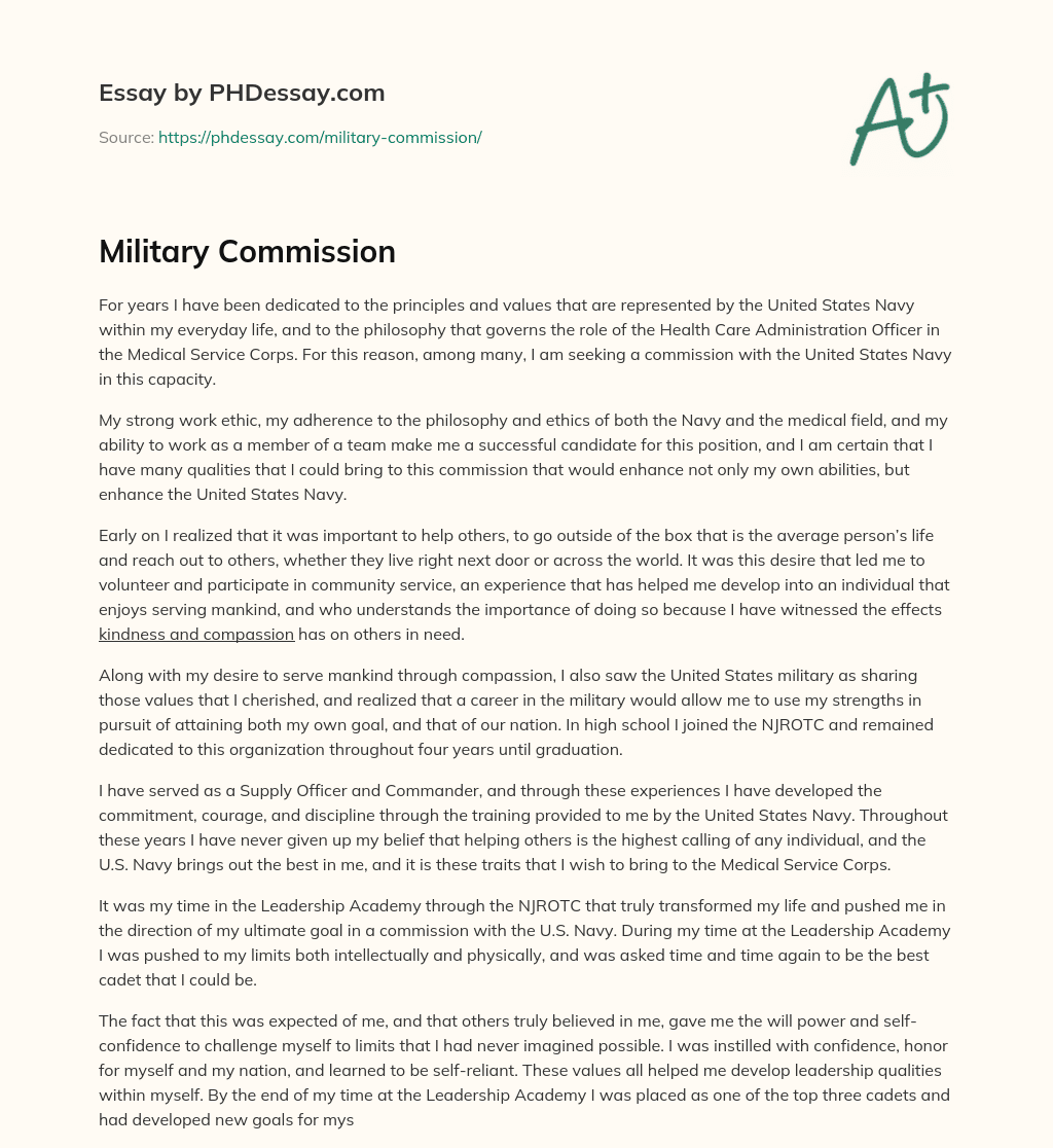 Military Commission - PHDessay.com