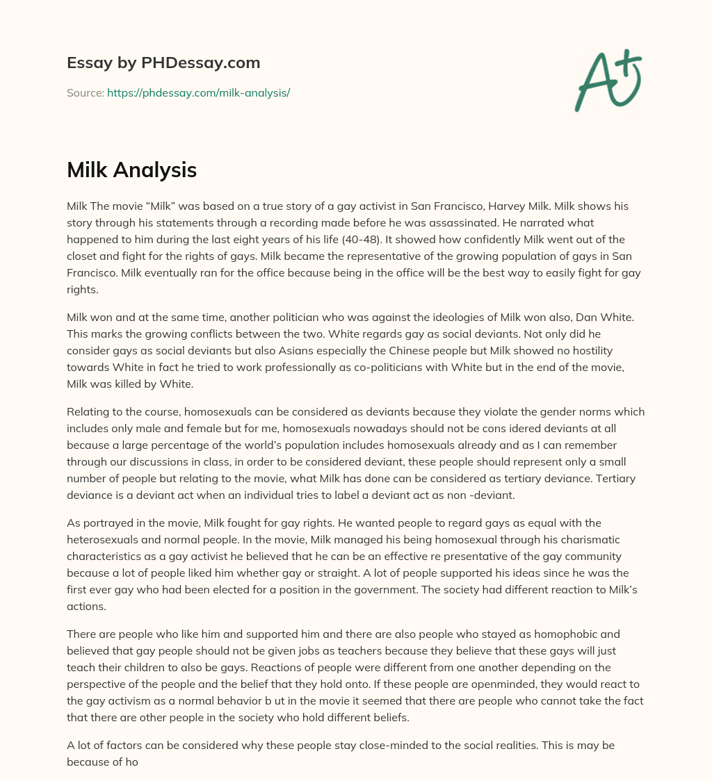 Milk Analysis (600 Words) - PHDessay.com