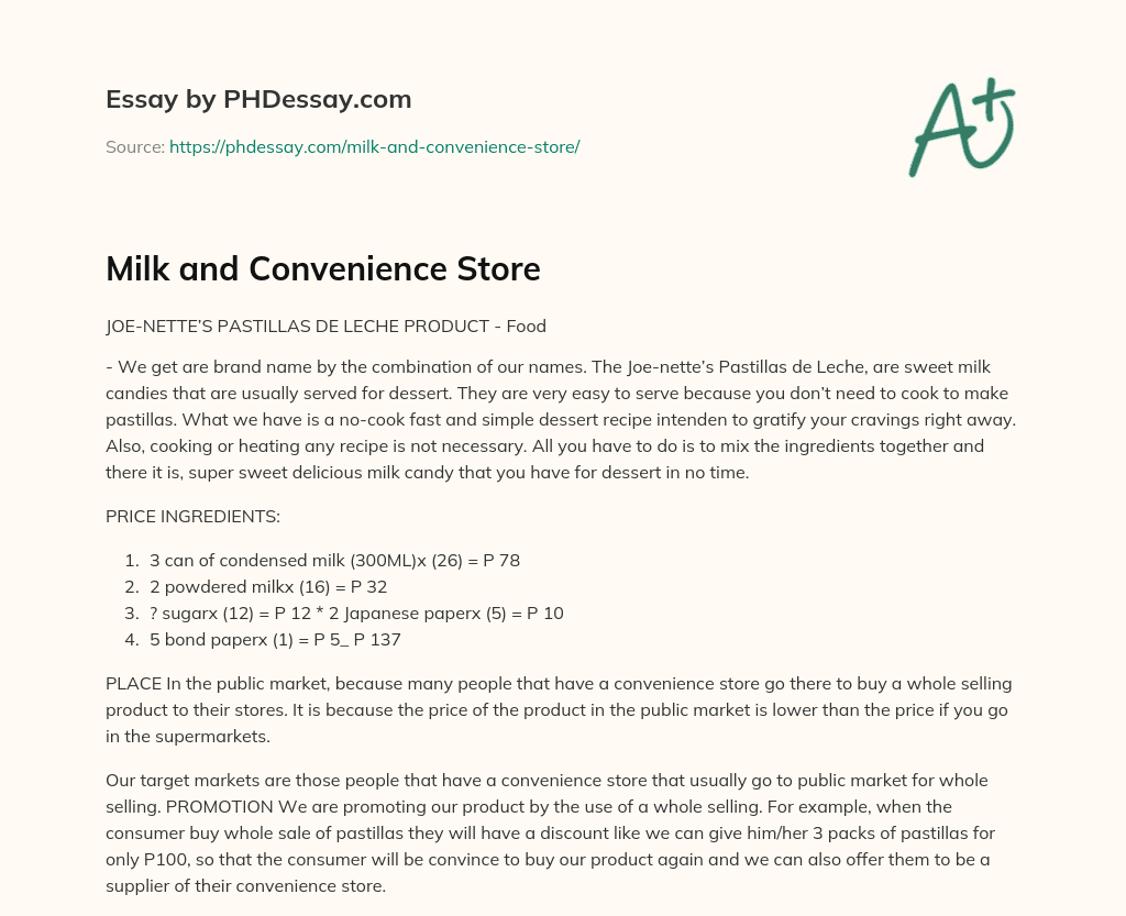 Milk and Convenience Store (300 Words) - PHDessay.com