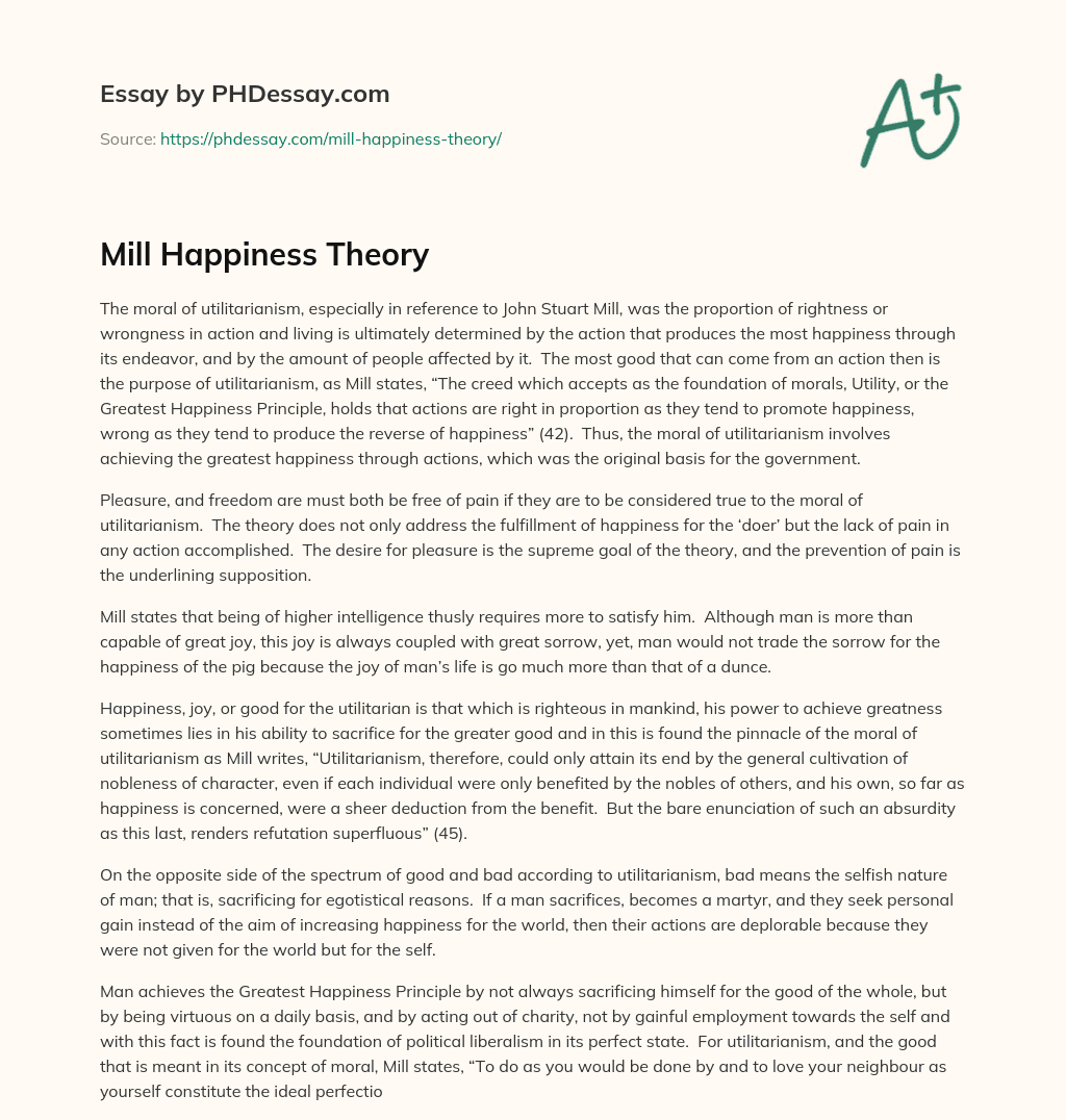 Mill Happiness Theory - PHDessay.com