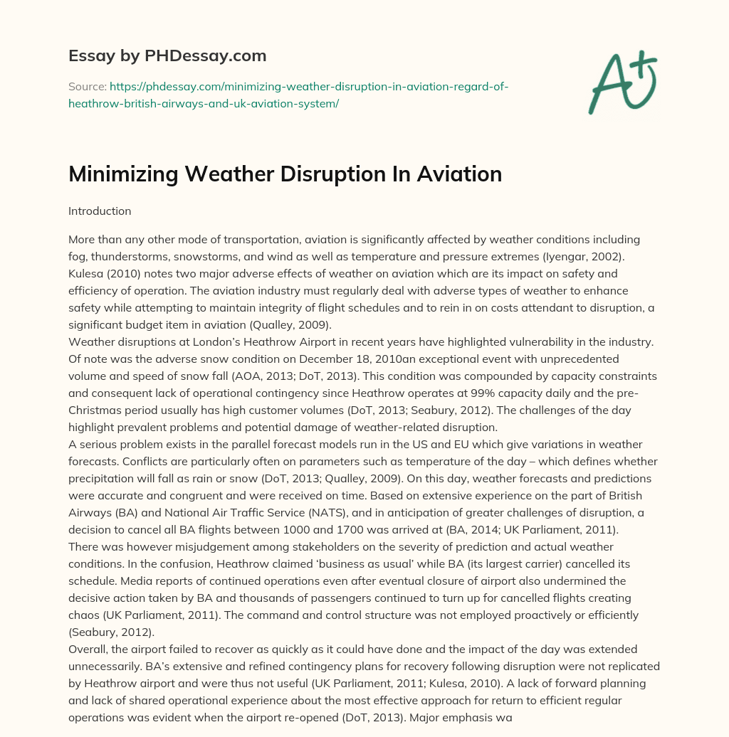 Minimizing Weather Disruption In Aviation - PHDessay.com